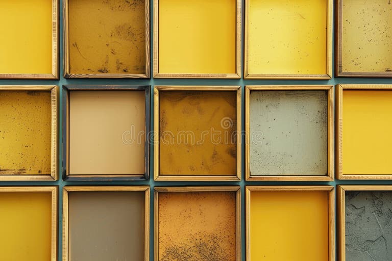 A Wall of Yellow and Gray Boxes with a Black Cat. Suitable for Home ...