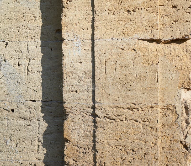 Wall of Yellow Rectangular Stones with Cement, Fragment of Ancient ...