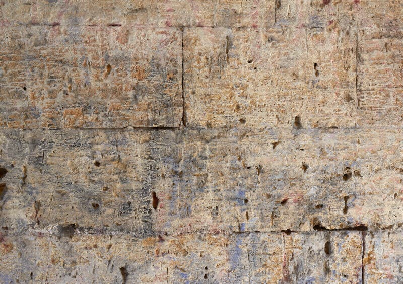 Wall of Yellow Rectangular Stones with Cement, Fragment of Ancient ...