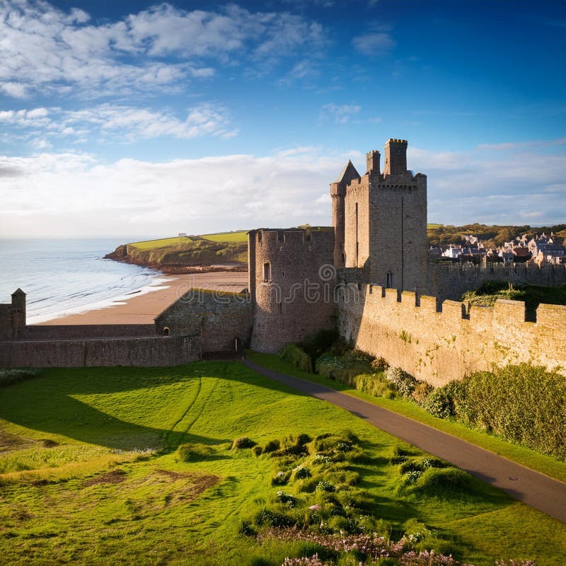 Walled Town by the Sea, AI Generated Stock Illustration - Illustration ...