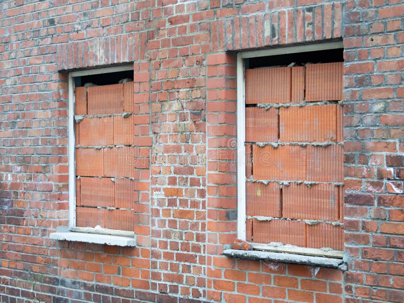 Walled Up Windows of an Abandoned Building Stock Image - Image of rough ...