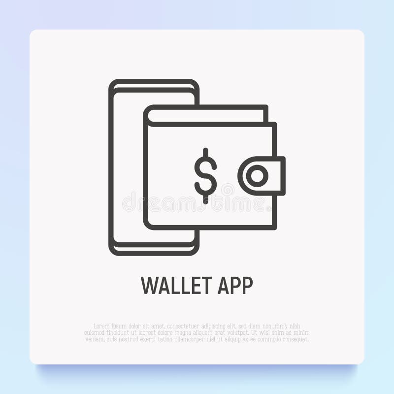 Wallet App Thin Line Icon: Wallet in Smartphone Thin Line Icon. Modern ...