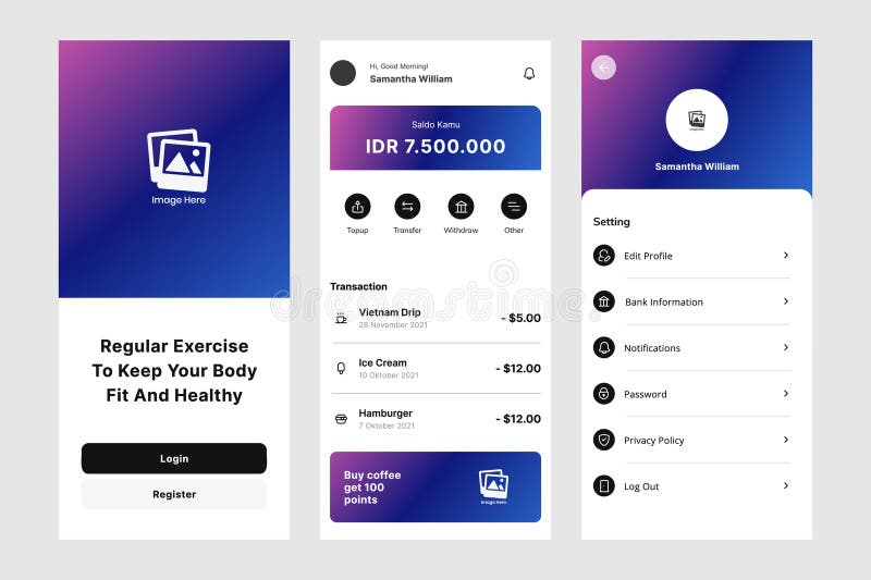 Wallet App UI Design stock vector. Illustration of interface - 281157597