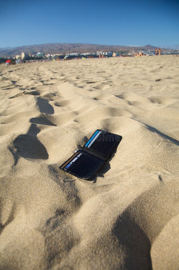 Wallet at the beach stock photo. Image of leather, wallet - 6009158