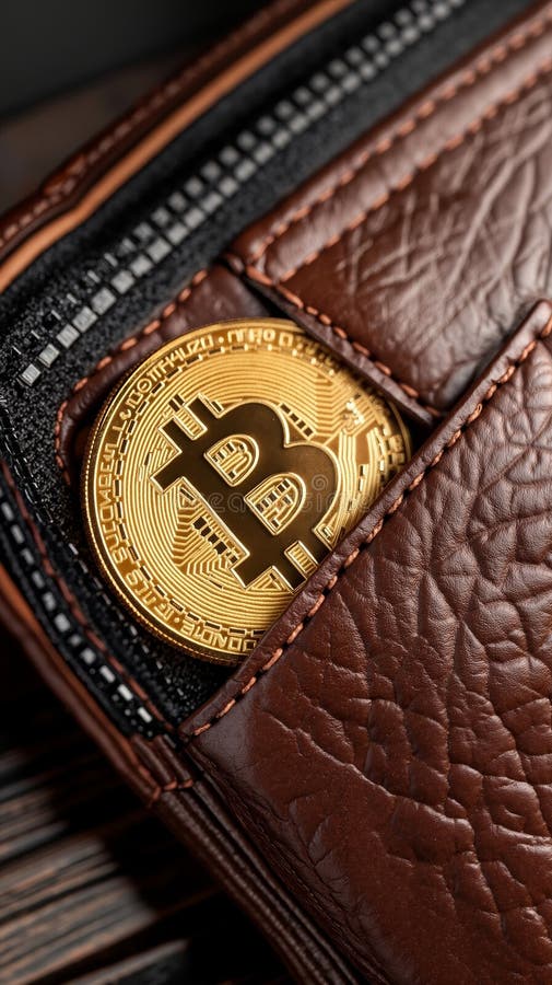 A Wallet with a Bit Coin in it Stock Image - Image of handbag, pattern ...