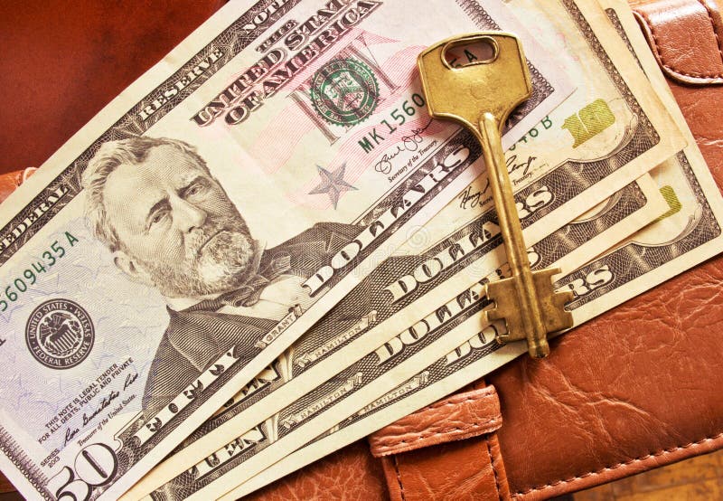 Wallet with cash and key stock photo. Image of shopping - 64005236