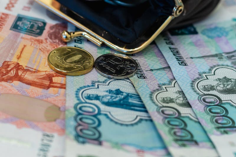 Wallet with Coins and Banknotes on the Table Surface Stock Image ...