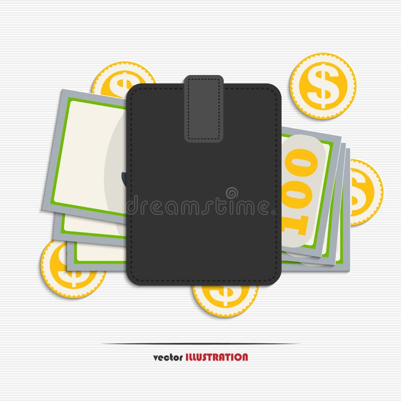 Wallet with Dollars and Gold Coins Stock Vector - Illustration of purse ...