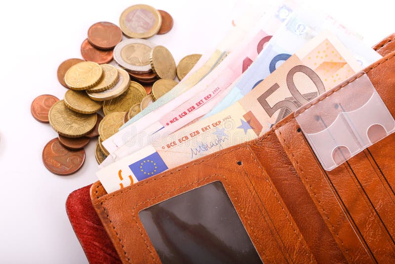 Man Wallet with Euro Money Lies on the Table Stock Photo - Image of ...