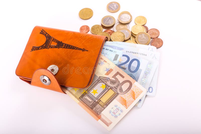 Man Wallet with Euro Money Lies on the Table Stock Photo - Image of ...
