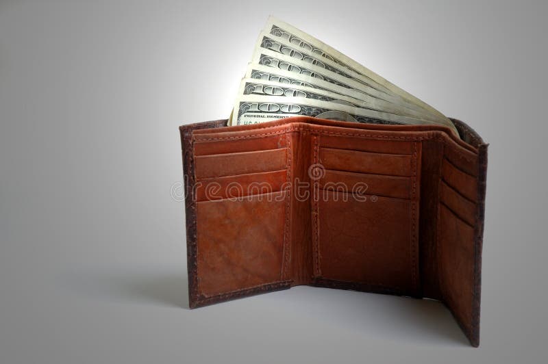 Wallet filled with cash stock image. Image of brown, dollar - 4633693