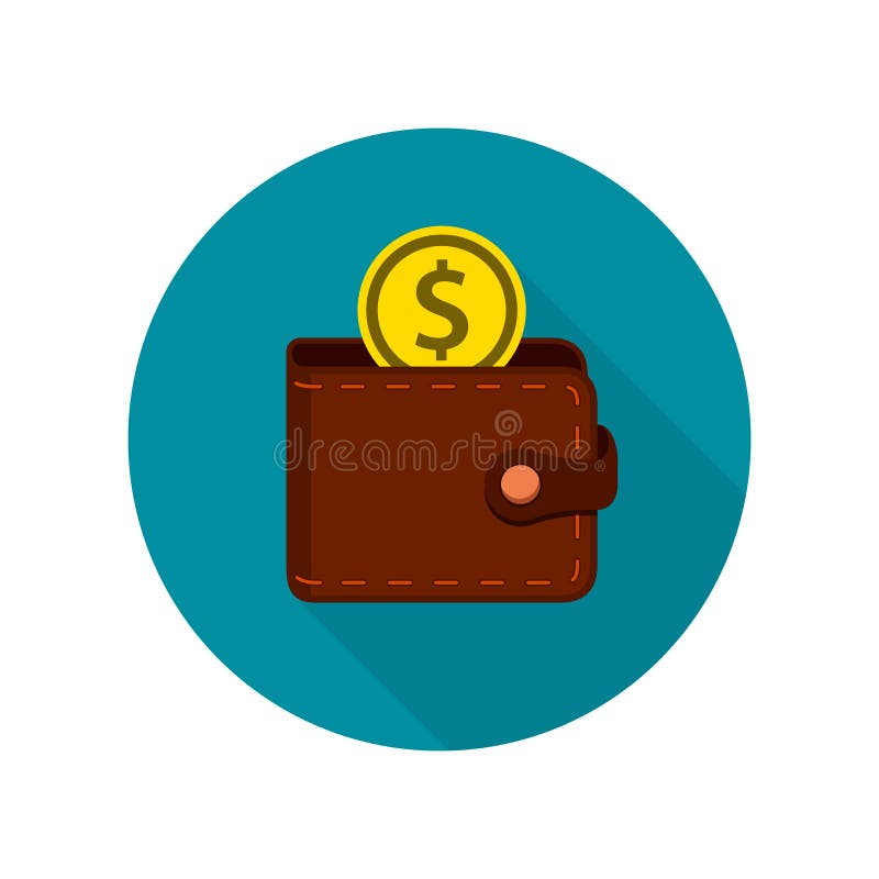 Wallet Icon Isolated in Circle, Wallet with Coin Money Flat Design ...