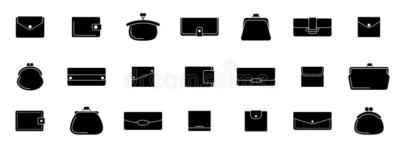 Wallet Icon. Set of Black Icons of Wallets. Wallets Logo Design Stock ...