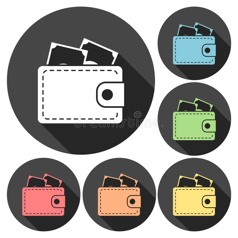 Wallet Icons Set with Long Shadow Stock Illustration - Illustration of ...