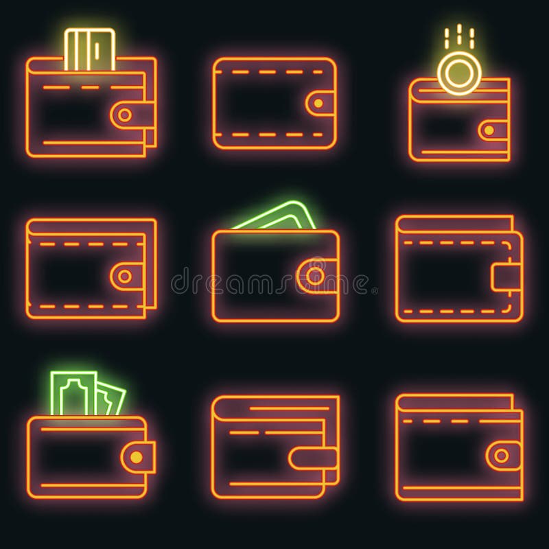 Wallet Icons Set Vector Neon Stock Vector - Illustration of neon ...