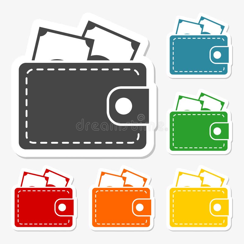 Wallet icons stickers set stock vector. Illustration of blue - 83962682