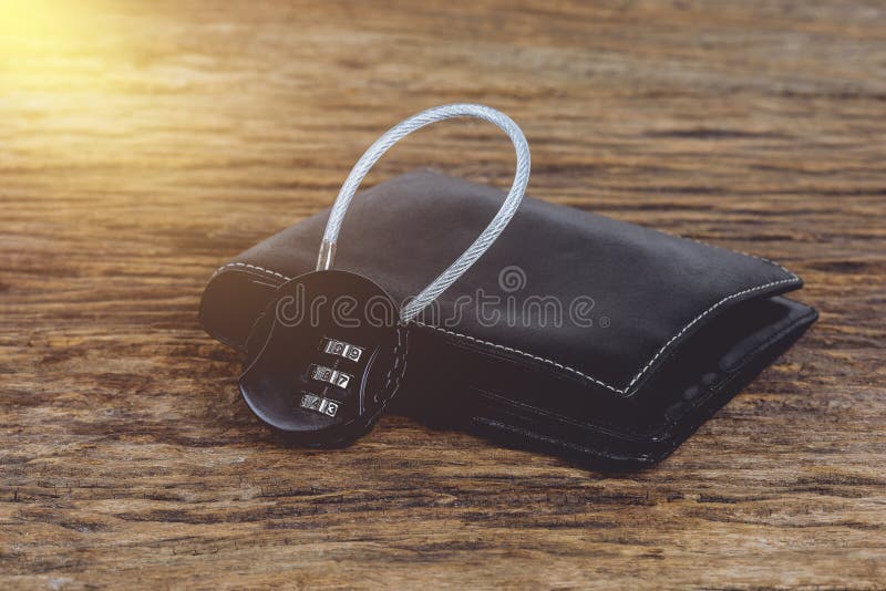 Wallet with Metal Security Lock with Pass-code or Password on Wooden ...