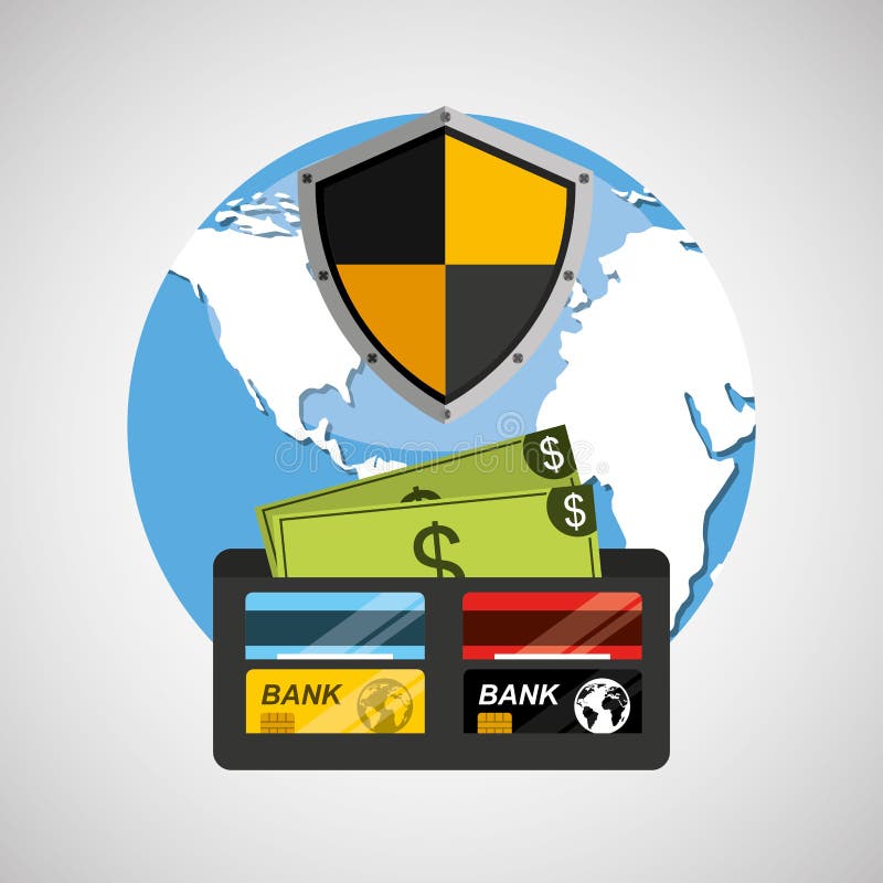 Wallet Money Banking Safe Shield Protection Stock Vector - Illustration ...