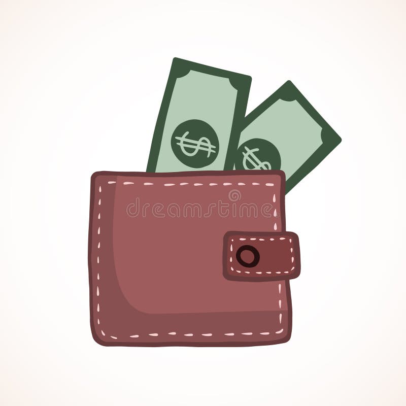 Wallet with Money. Wallet with Dollars. Vector Color Sketch. Web Icon ...