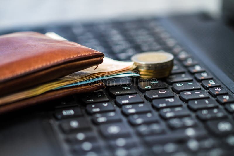Wallet and Money on Keyboard Stock Photo - Image of card, keyboard ...