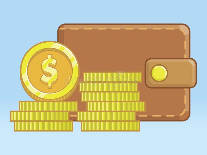 Wallet Money Piles Gold Coin Stacks Stock Vector - Illustration of ...