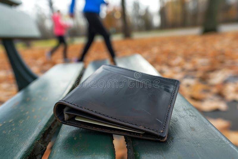 Wallet on Park Bench with Jogger in Background Stock Illustration ...