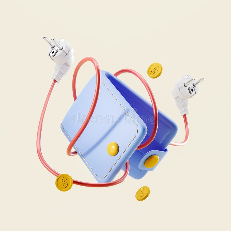 Wallet and Plug Socket with Coins on Light Background Stock ...