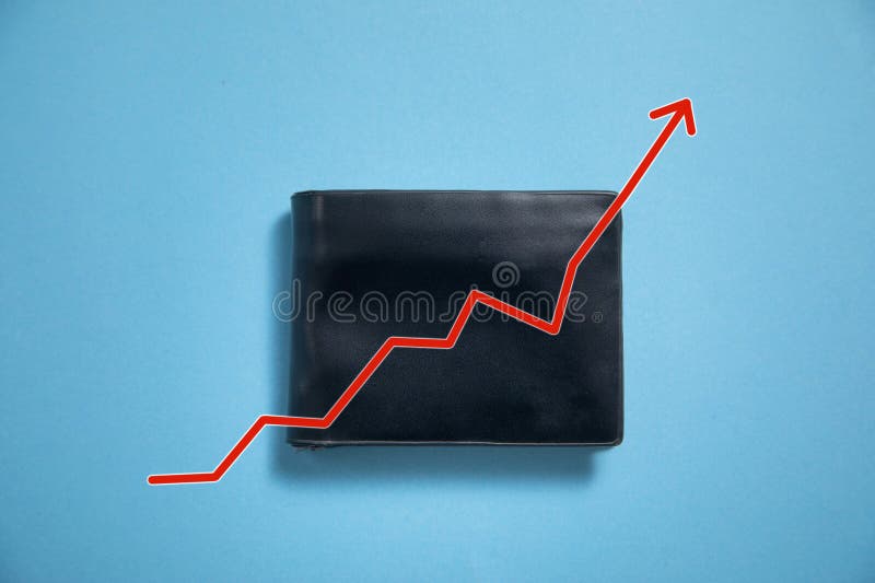 Wallet with a Red Arrow on the Blue Background Stock Image - Image of ...