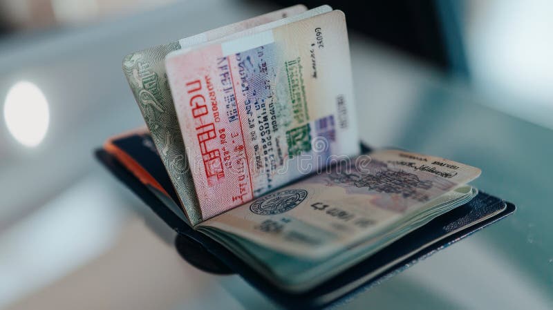 Currency and Identification Documents Open in a Wallet on a Table Stock ...