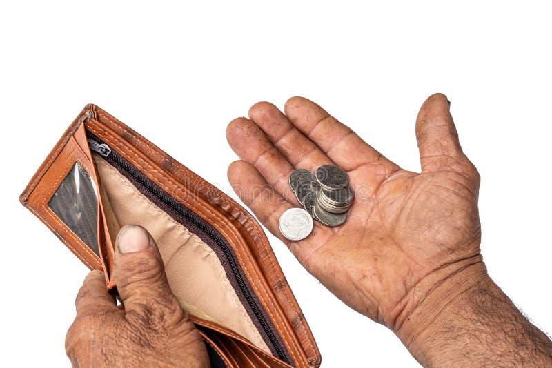 Poor Man Hand Open an Empty Wallet Isolated on White Background ...
