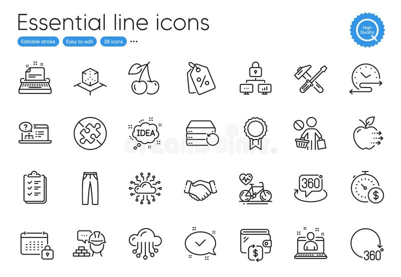 Wallet, Typewriter and Cloud Network Line Icons. for Website, Printing ...