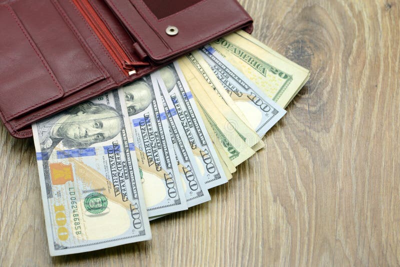Wallet with Us Dollar Bank Notes Hanging Out Stock Image - Image of ...