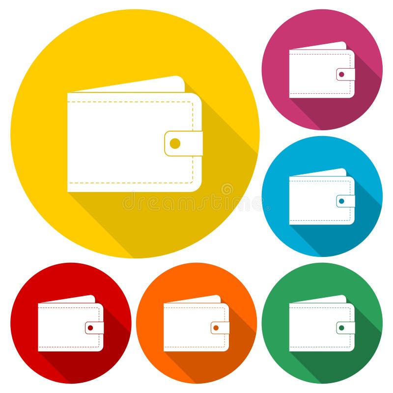 Wallet - Vector Icons Set with Long Shadow Stock Vector - Illustration ...