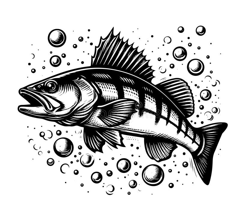 Walleye Fish Hand Drawn Vintage Vector Stock Illustration ...