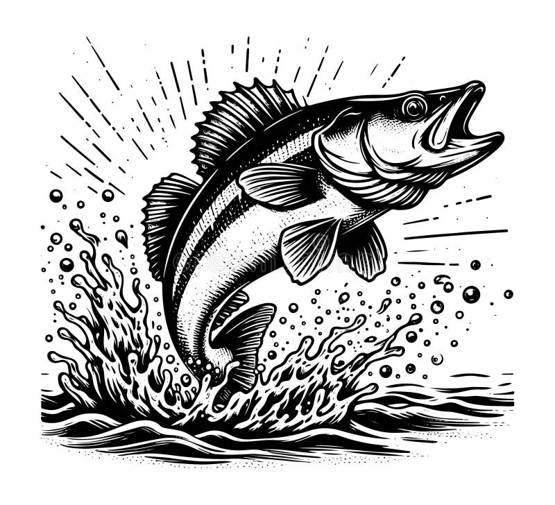 Walleye Fish Hand Drawn Vintage Vector Stock Illustration ...