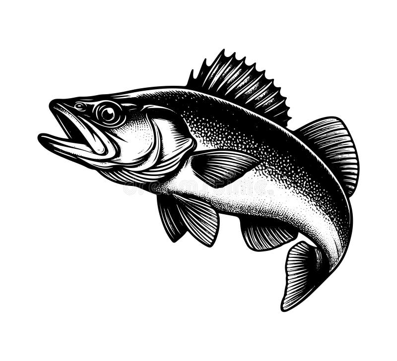 Walleye Fish Hand Drawn Vintage Vector Stock Illustration ...