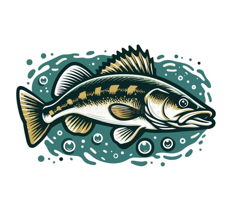 Walleye Fish Hand Drawn Vintage Vector Stock Illustration ...