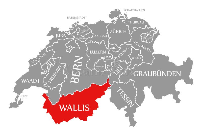 Wallis Red Highlighted in Map of Switzerland Stock Illustration ...