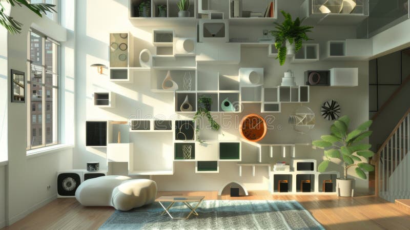 A Wallmounted Shelving Unit in Geometric Shapes Serves As Both a ...