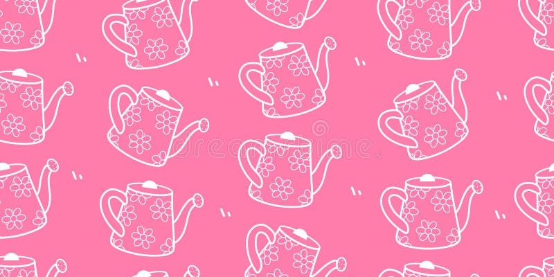 Seamless Pattern Cute Cartoon Teapot in Pink Background Stock Vector ...