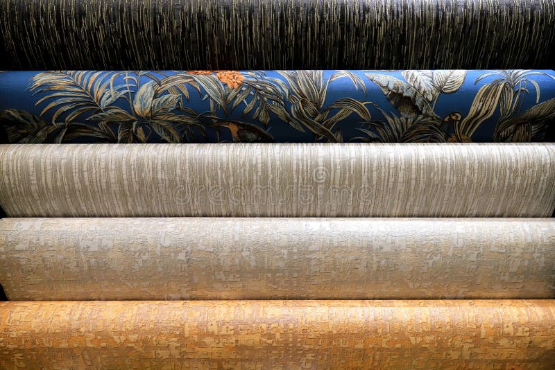 Wallpaper with Abstract and Floral Patterns for the Wall. Rolled Up ...