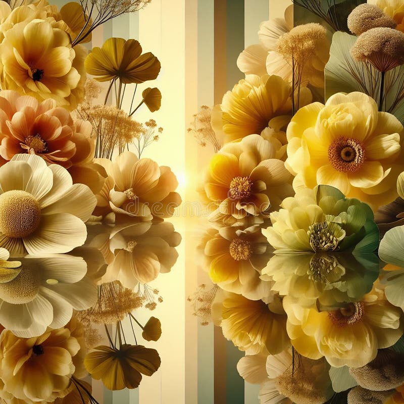 Wallpaper with Abstract Flowers with Reflection Stock Illustration ...