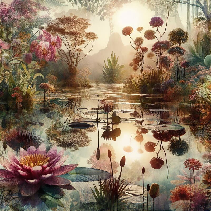 Wallpaper with Abstract Flowers with Reflection Stock Illustration ...