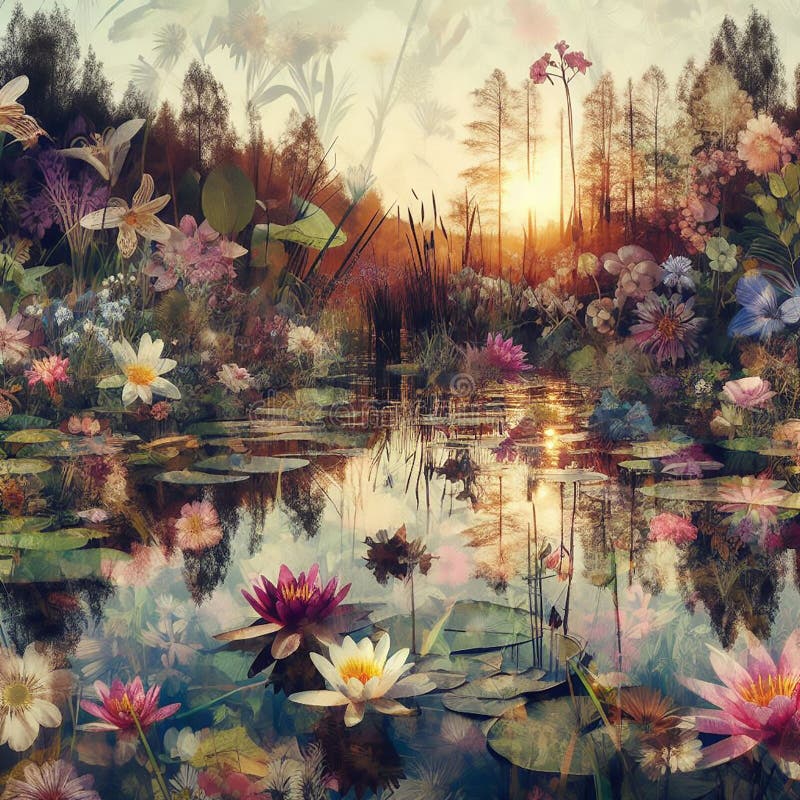 Wallpaper with Abstract Flowers with Reflection Stock Illustration ...