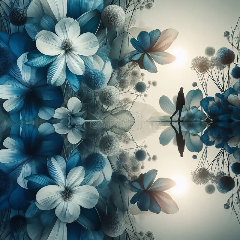 Wallpaper with Abstract Flowers with Reflection Stock Illustration ...