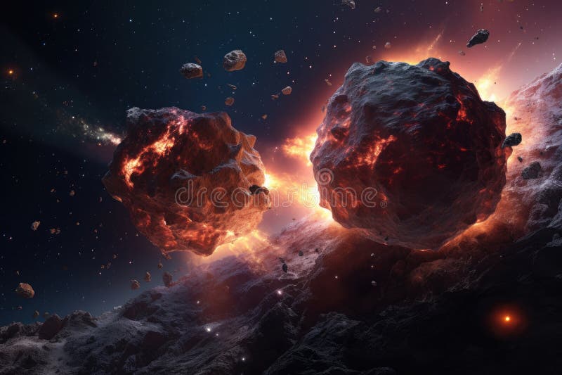 Wallpaper of a Asteroid Collision in the Universe Stock Illustration ...