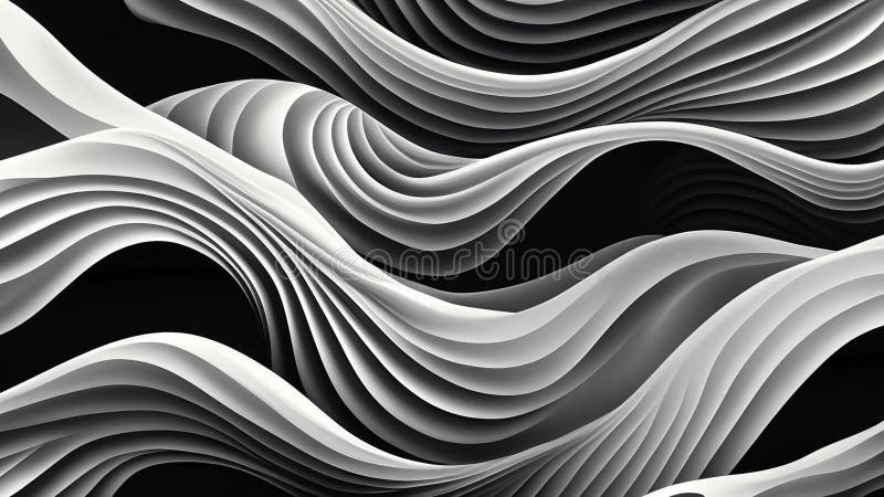 Wallpaper in Black, White and Shades of Gray with a Wavy Pattern of Sea ...