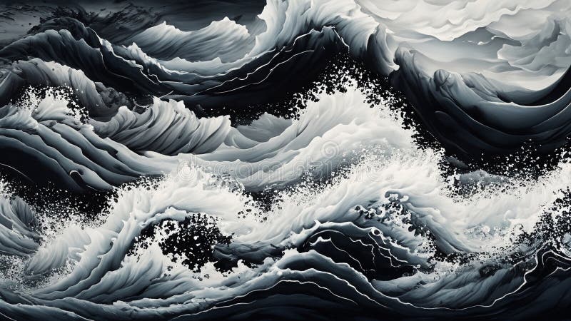 Wallpaper in Black, White and Shades of Gray with a Wavy Pattern of Sea ...