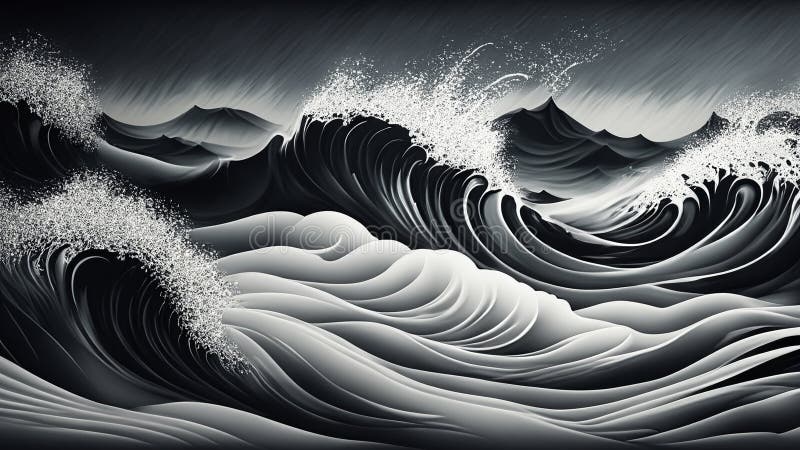 Wallpaper in Black, White and Shades of Gray with a Wavy Pattern of Sea ...