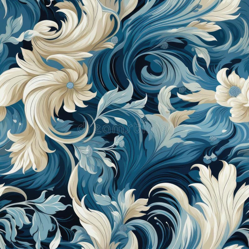 Wallpaper with Blue and White Floral Pattern in Dramatic Compositions ...